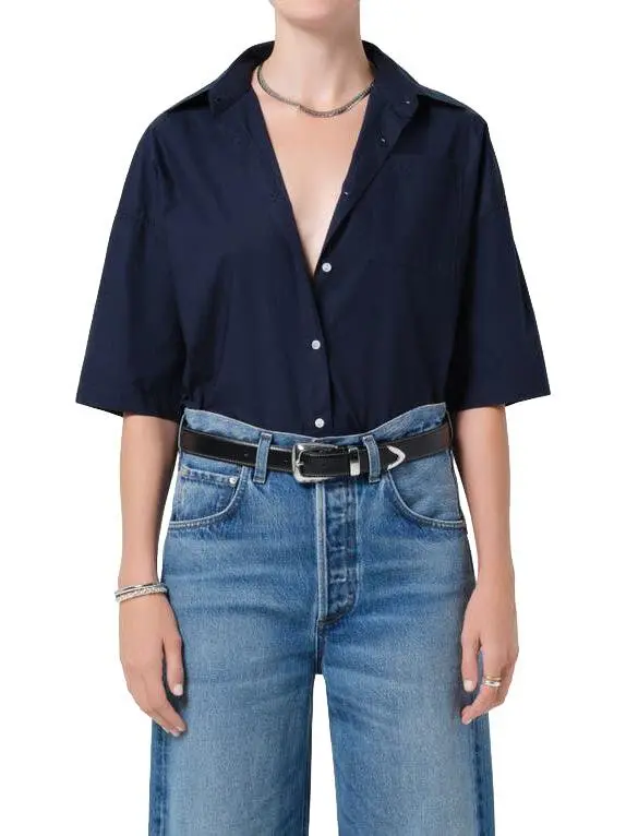 Citizens Of Humanity Frances Cape Cropped Button-up Shirt - Navy