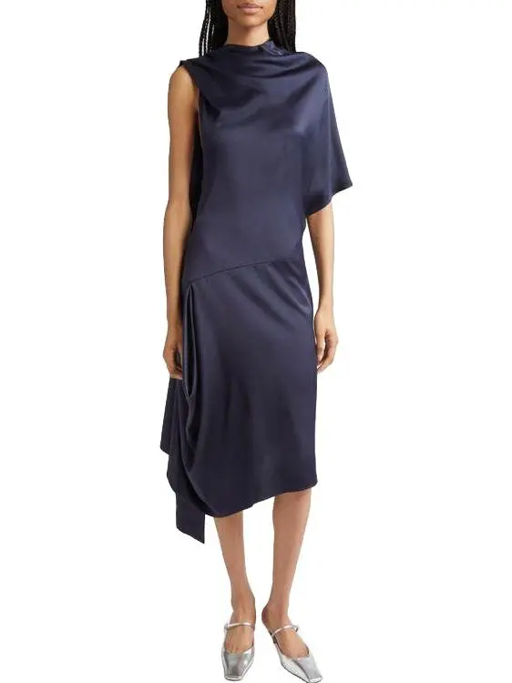 Stella McCartney Asymmetric Satin Midi Dress - 4101 - Ink