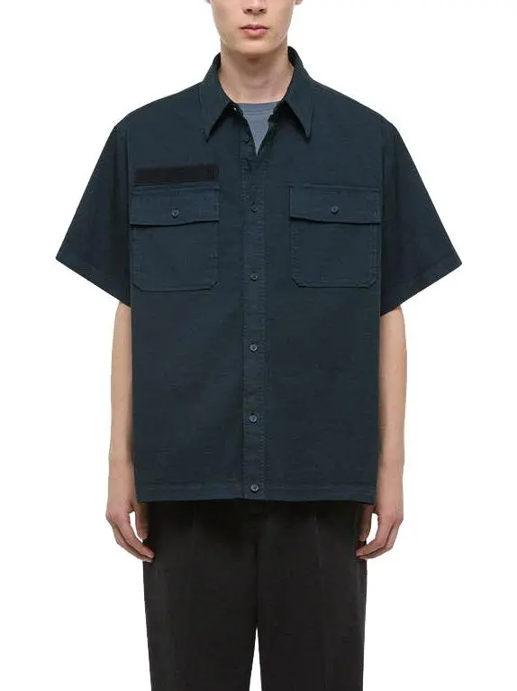 Helmut Lang Gd Uniform Short Sleeve Stretch Twill Button Up Shirt - Pine