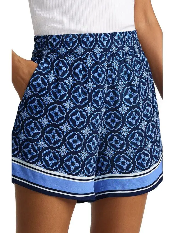 LANDS' END High Rise 5" Pull-on Shorts - Deep Sea Border Tile