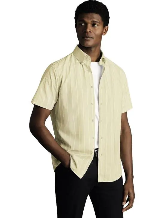 CHARLES TYRWHITT Non-iron Stretch Poplin Slub Short Sleeve Shirt - Yellow