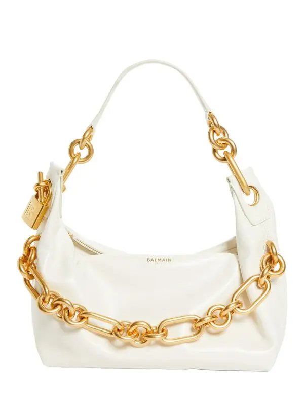 Balmain Medium Leather Hobo Bag - Cream
