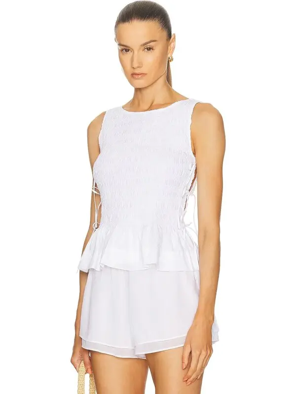 GANNI Smock Tie String Top - Bright White