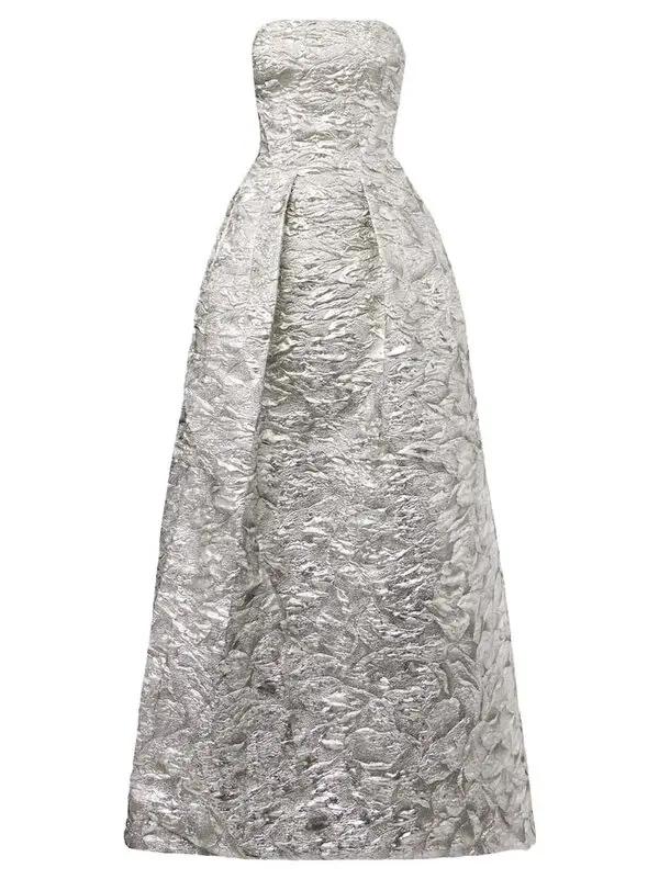 Monique Lhuillier Jacquard Bustier Gown - Silver