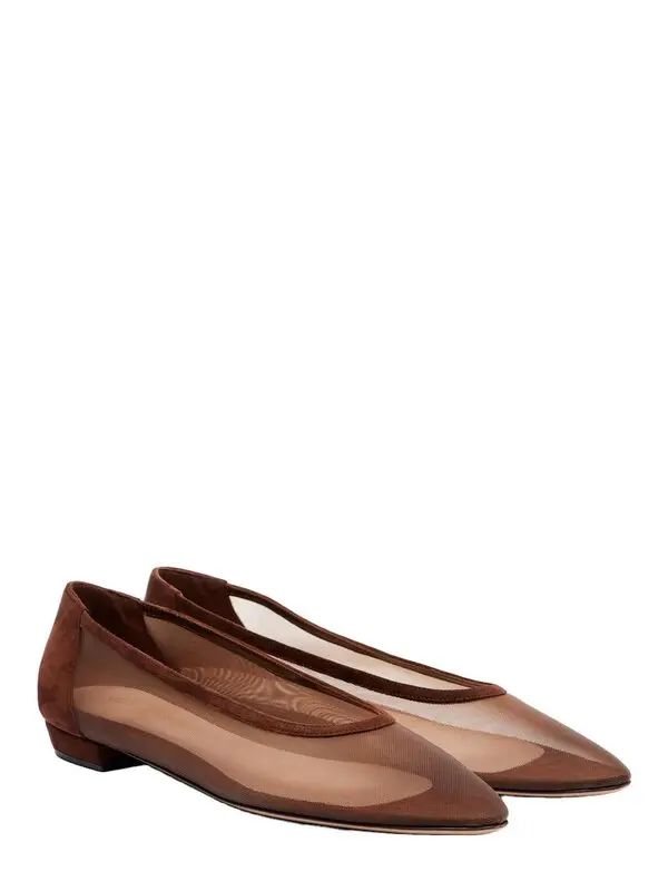 GIANVITO ROSSI Amelia Suede-trimmed Organza Ballet Flats - Brown