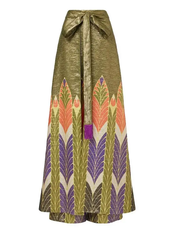 Valentino Garavani Printed Silk-blend Wide-leg Pants - Green