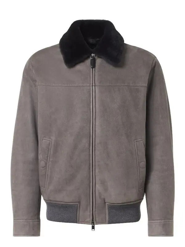 Brioni Shearling-trimmed Suede Bomber Jacket - Grey