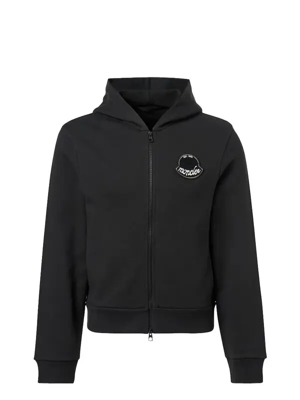 Moncler Logo Cotton Jersey Hoodie - Black