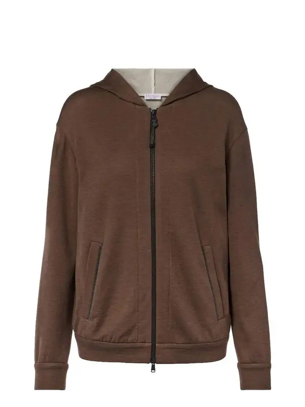 Brunello Cucinelli Cotton And Silk Zip-up Hoodie - Brown