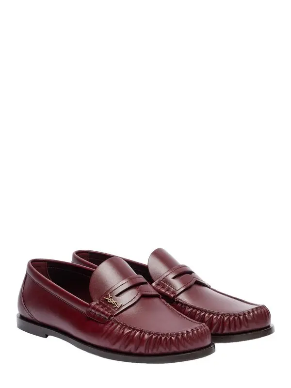 Saint Laurent Laurent Leather Penny Loafers - Burgundy