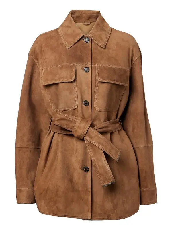 Brunello Cucinelli Belted Suede Field Jacket - Brown
