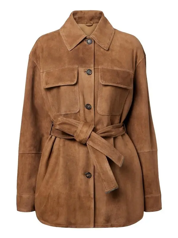 Brunello Cucinelli Belted Suede Field Jacket - Brown