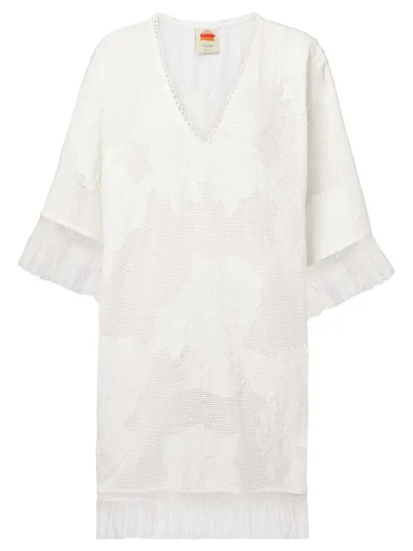 Farm Rio Embroidered Cotton-blend Minidress - White