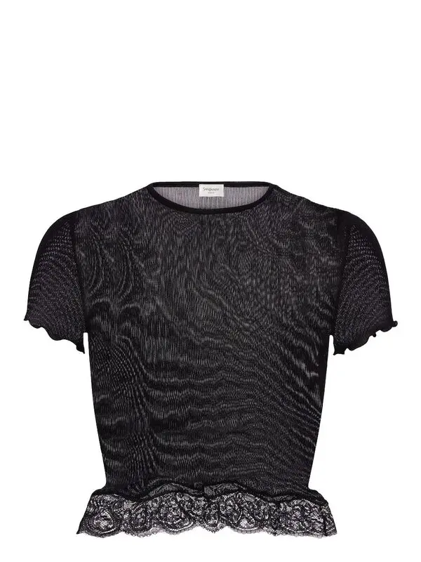 Saint Laurent Lace-trimmed Silk Top - Black