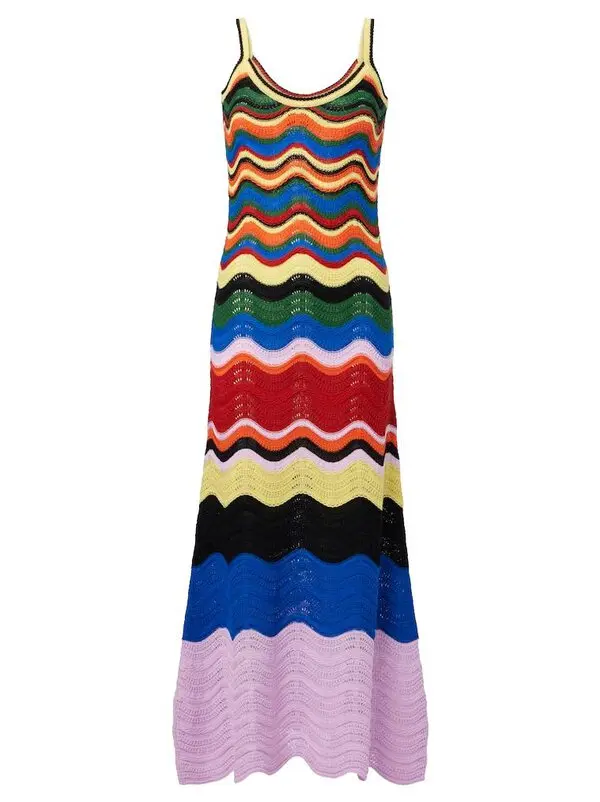 La DoubleJ Chevron Crochet Cotton Maxi Dress - Multicoloured