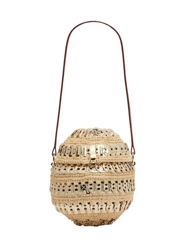 Rabanne 1969 Embellished Raffia Shoulder Bag - Beige