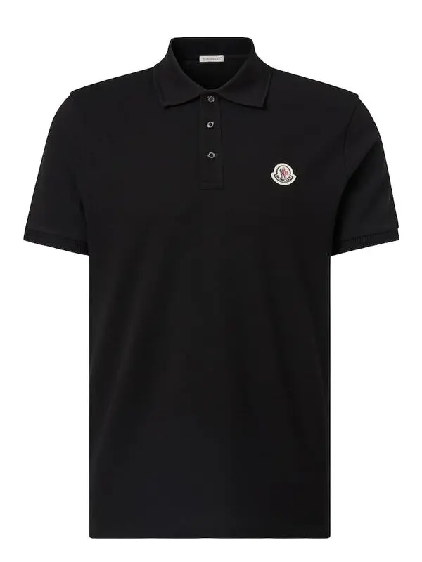 Moncler Logo Cotton Piqué Polo Shirt - Black