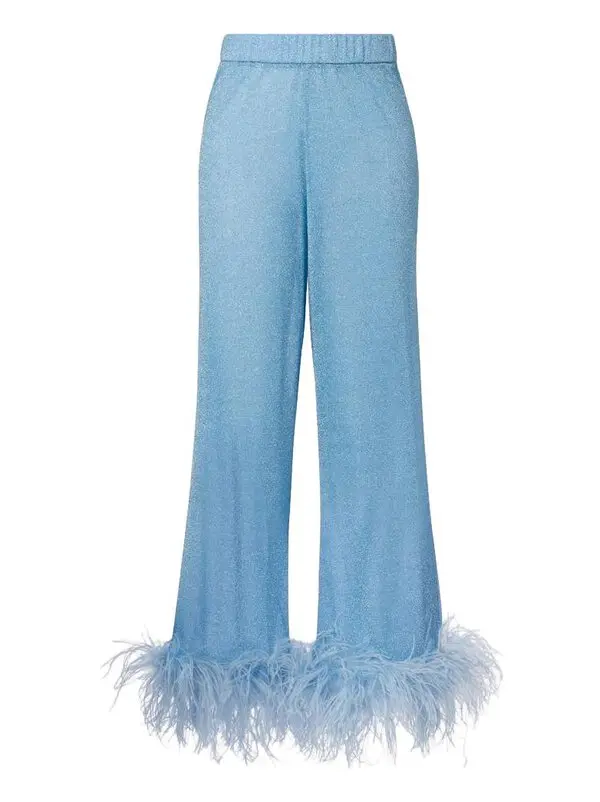 Oseree Lumière Feather-trimmed Wide-leg Pants - Blue