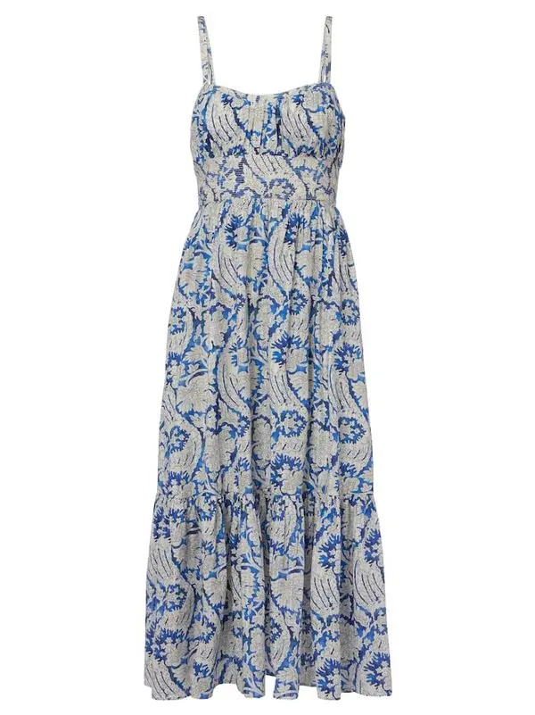 Ulla Johnson Nadine Floral Cotton-blend Midi Dress - Blue