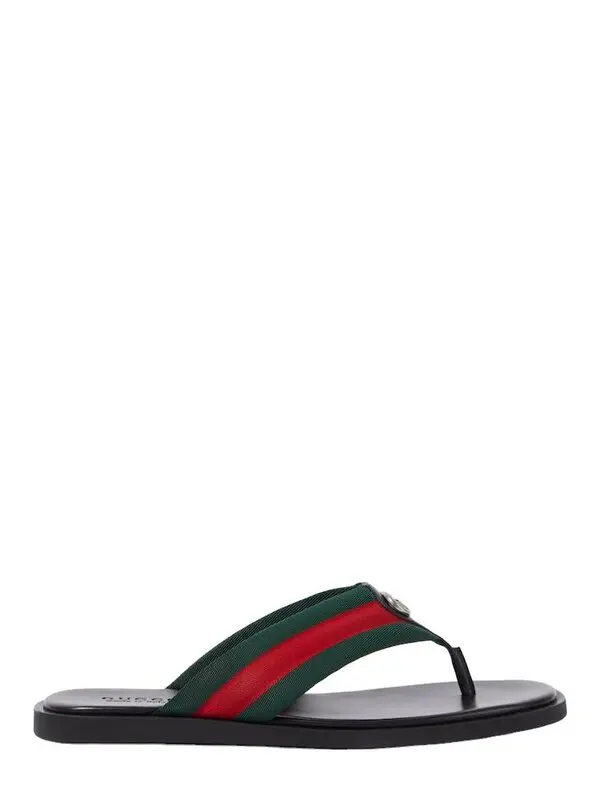 Gucci Gg Web Stripe Slides - Green