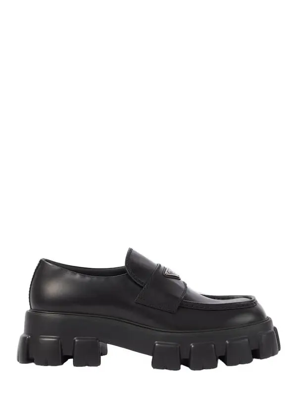 Prada Logo Leather Platform Loafers - Black