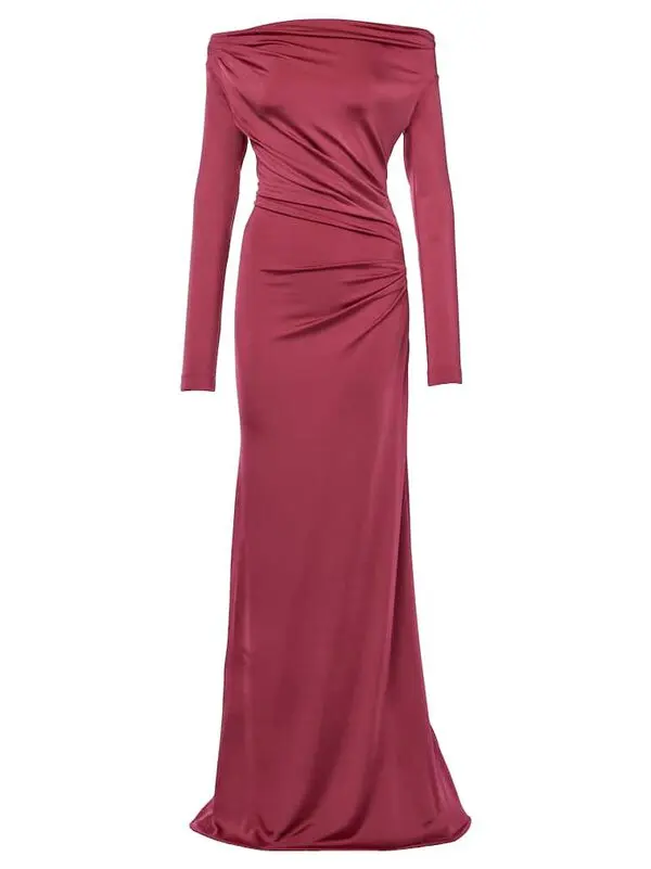 Victoria Beckham Draped Off-shoulder Jersey Gown - Pink