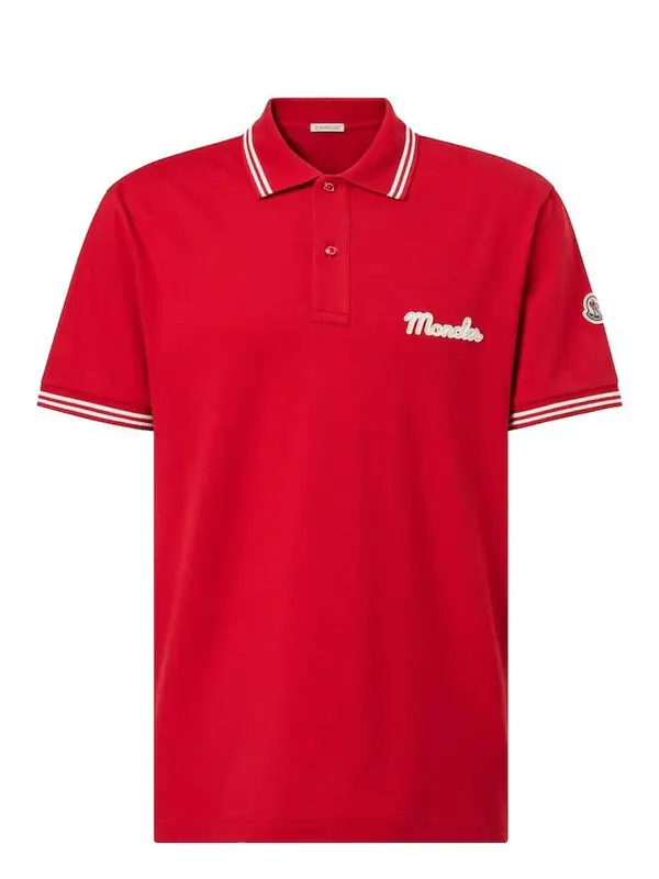 Moncler Logo Cotton Piqué Polo Shirt - Red