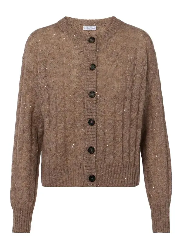 Brunello Cucinelli Cable-knit Cardigan With Sequins - Brown