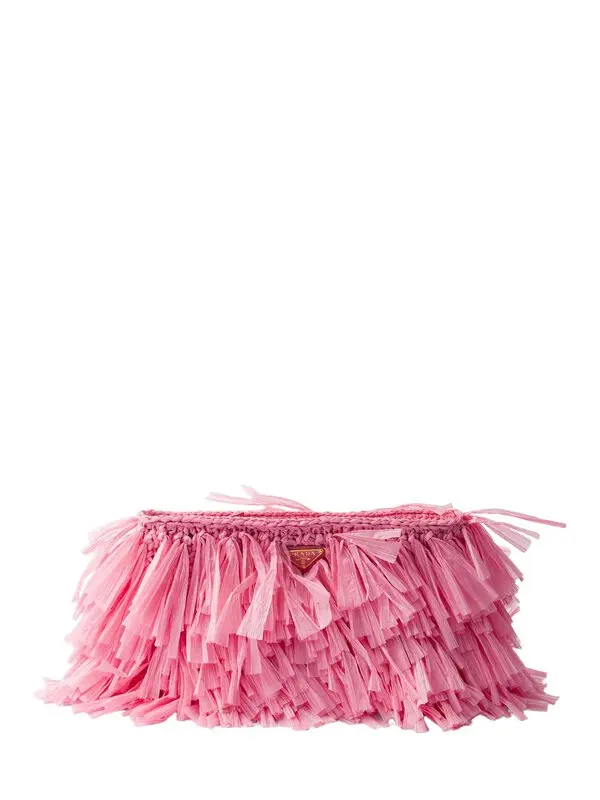 Prada Medium Fringed Crochet Clutch - Petal Pink