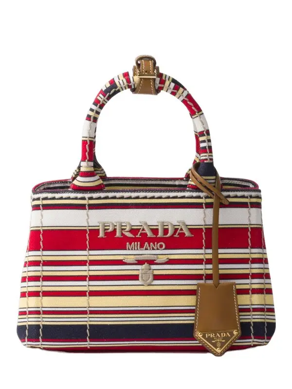 Prada Jardinière Mini Striped Cotton Canvas Bag - Red/yellow