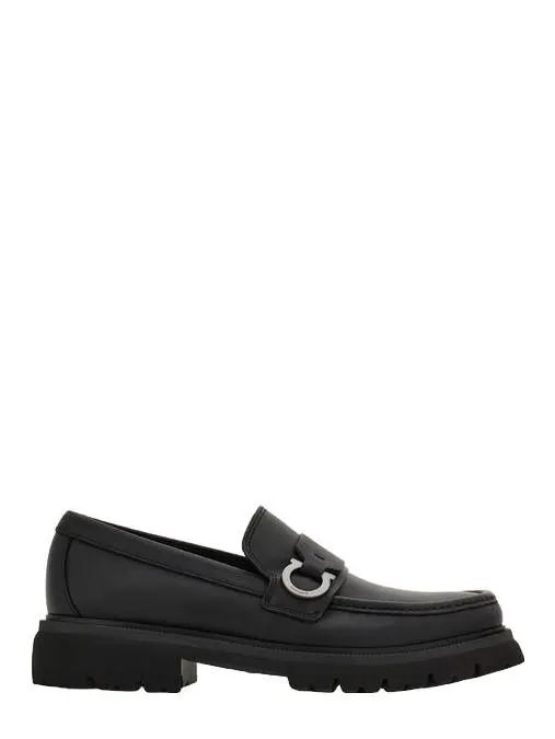 FERRAGAMO Loafer With Gancini Ornament - Black