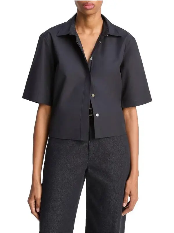 Vince Cotton Cropped Shirt - Black
