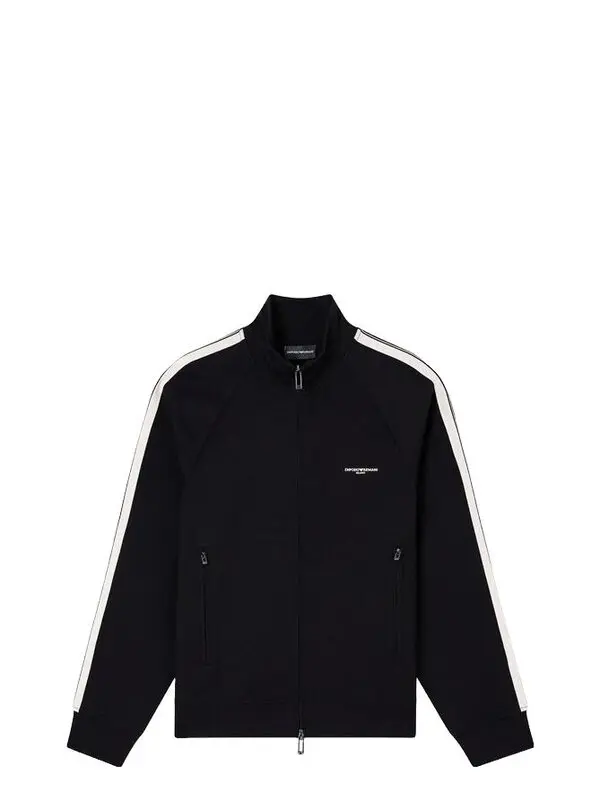 Emporio Armani Full-zip Sweatshirt With Contrasting Bands - Black