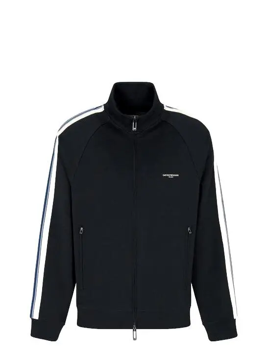 Emporio Armani Full-zip Sweatshirt With Contrasting Bands - Navy