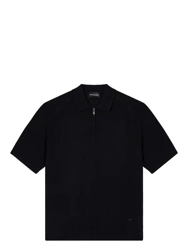 Emporio Armani Plain-knit Jumper With Polo-shirt Collar - Black