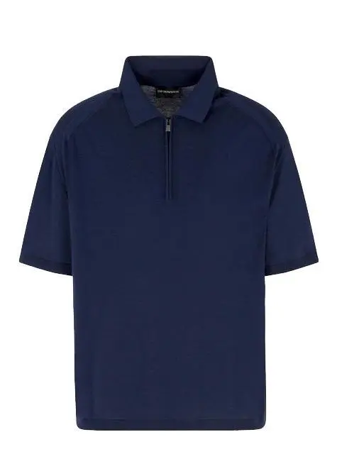 Emporio Armani Plain-knit Jumper With Polo-shirt Collar - Blue