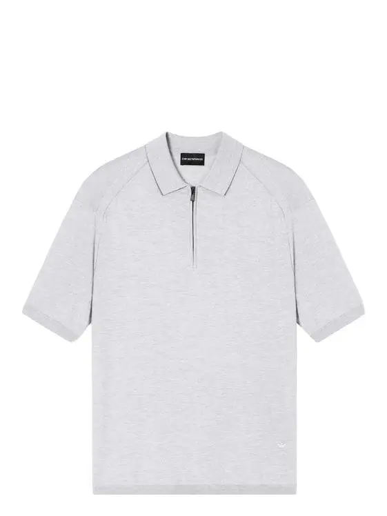 Emporio Armani Plain-knit Jumper With Polo-shirt Collar - Natural