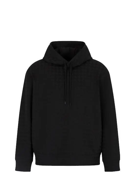 Emporio Armani Lyocell-blend Jacquard Jersey Hooded Sweatshirt - Black