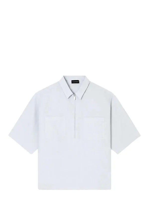 Emporio Armani Pure Linen Shirt With Partial Zip - Natural