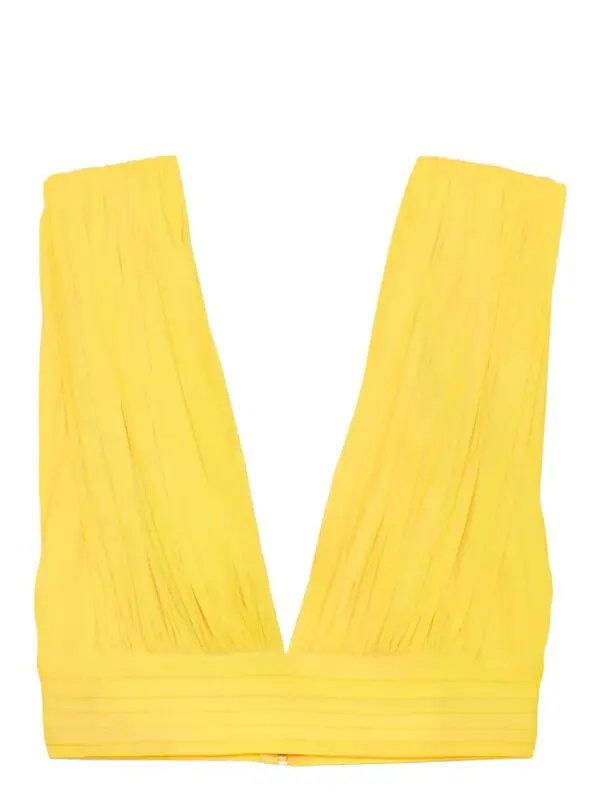 HERVE L. LEROUX Ruched V-neck Top - Yellow
