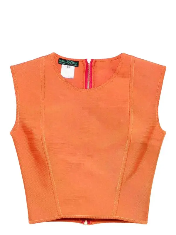 HERVE L. LEROUX Jewel Neck Cropped Top - Orange
