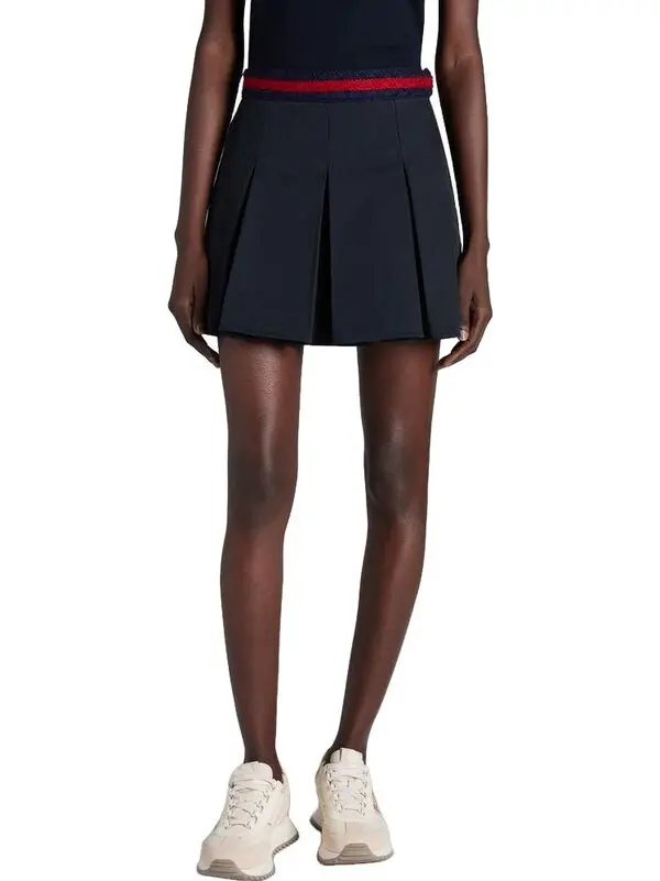 Moncler Pleated Cotton Stretch Gabardine Miniskirt - Dark Navy Blue