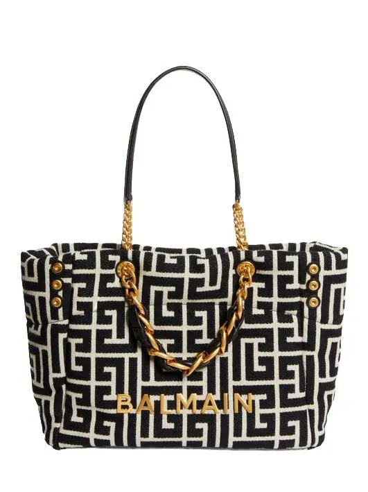 Balmain 1945 Soft Monogram Jacquard Tote - Ivory/ Black