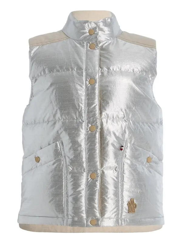 Moncler Pinchot Lamé Down Vest - Silver
