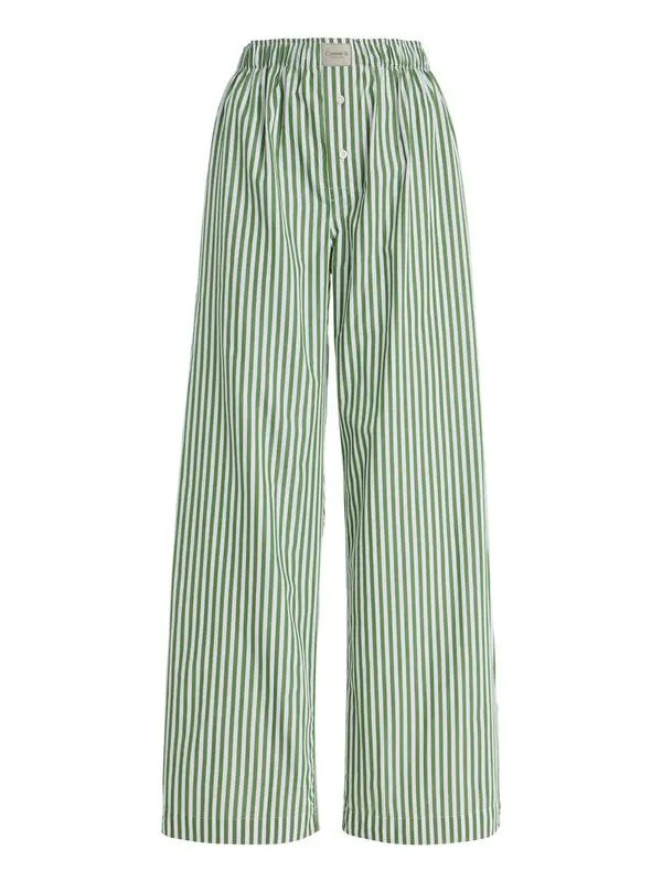 Comme Si Striped Cotton Poplin Pants - Green
