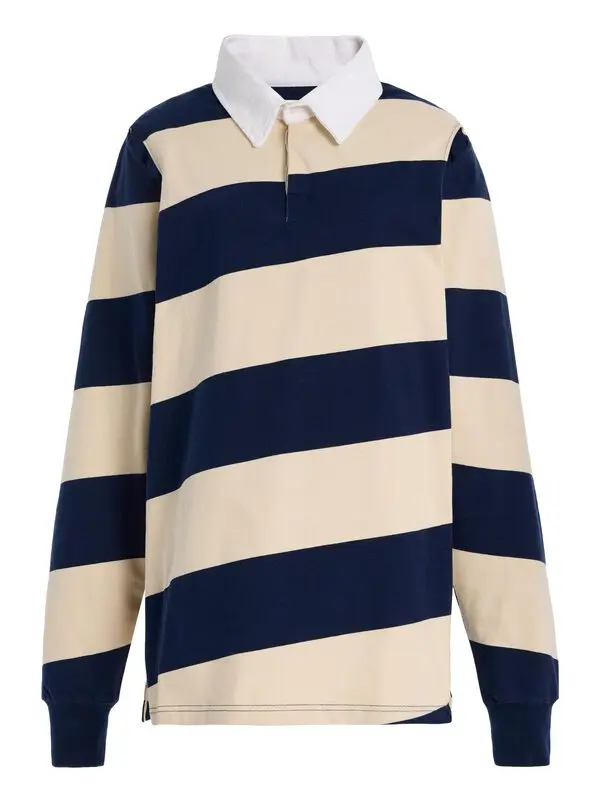K.NGSLEY Pegasus Cutout Striped Polo Shirt - Navy
