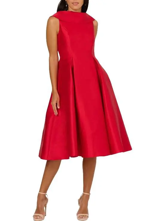 Adrianna Papell Roll Neck Fit & Flare Mikado Dress - Red