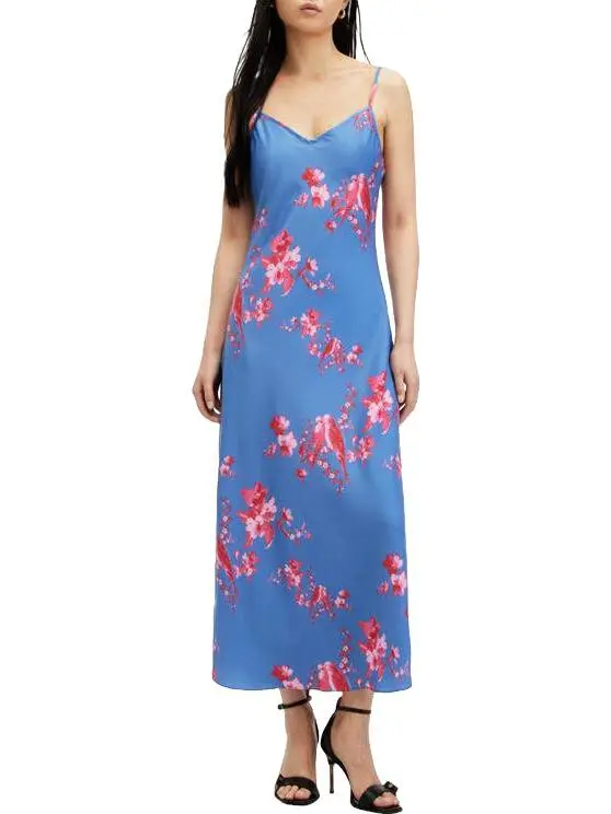 ALLSAINTS Floral Print Slip Dress - Neon Pink