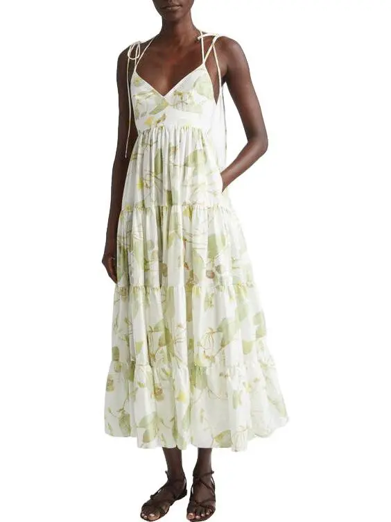 Erdem Strappy Cotton Poplin Fit & Flare Dress - Lilypad Vine White
