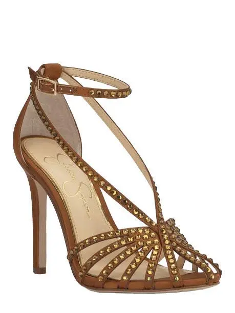 Jessica Simpson Ankle Strap Stiletto Sandals - Golden Copper Matte Satin
